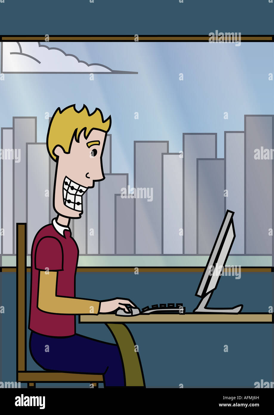 Boy using a computer Stock Photo - Alamy