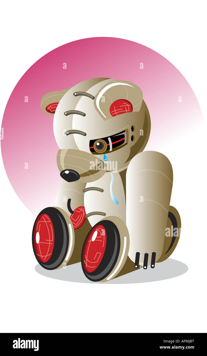 Close up of a robotic teddy bear crying Stock Photo - Alamy