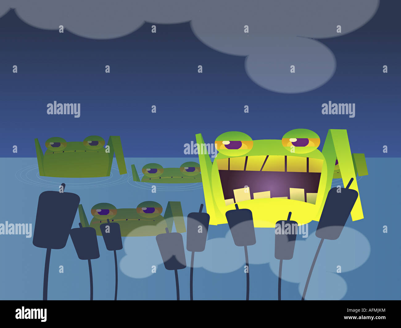 Five frogs in water Stock Photo - Alamy
