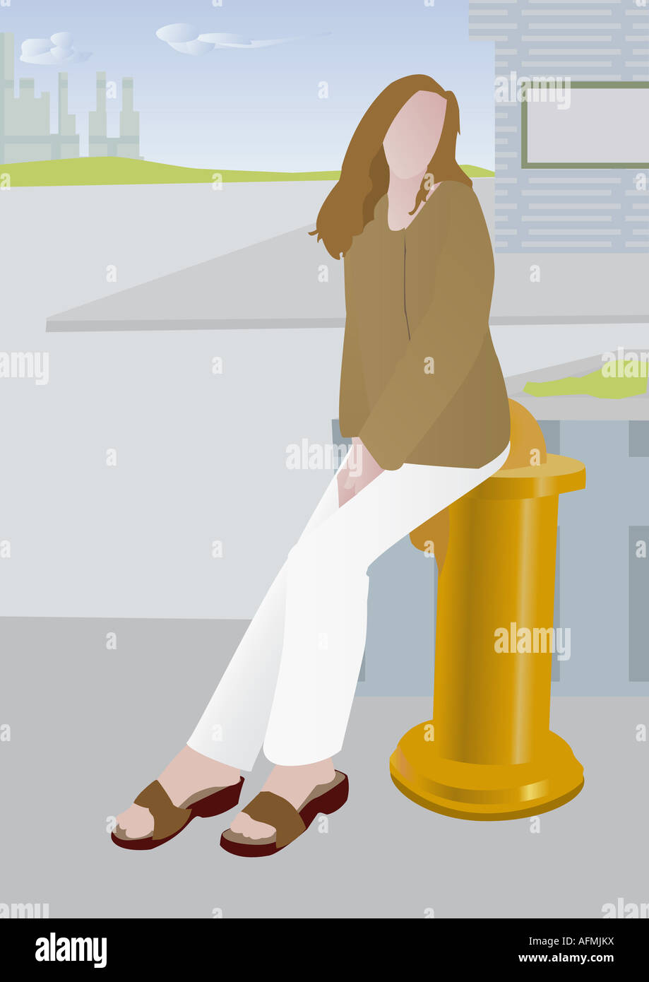 Woman sitting on a fire hydrant Stock Photo - Alamy