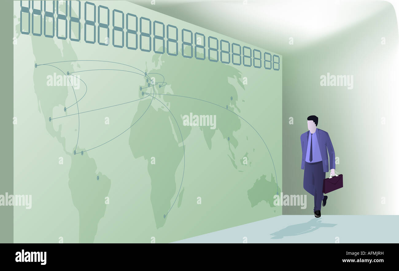 Man walking along a map Stock Photo - Alamy