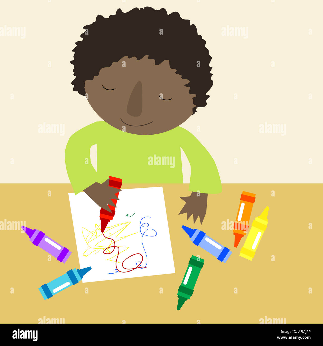 Boy drawing on a paper Stock Photo - Alamy