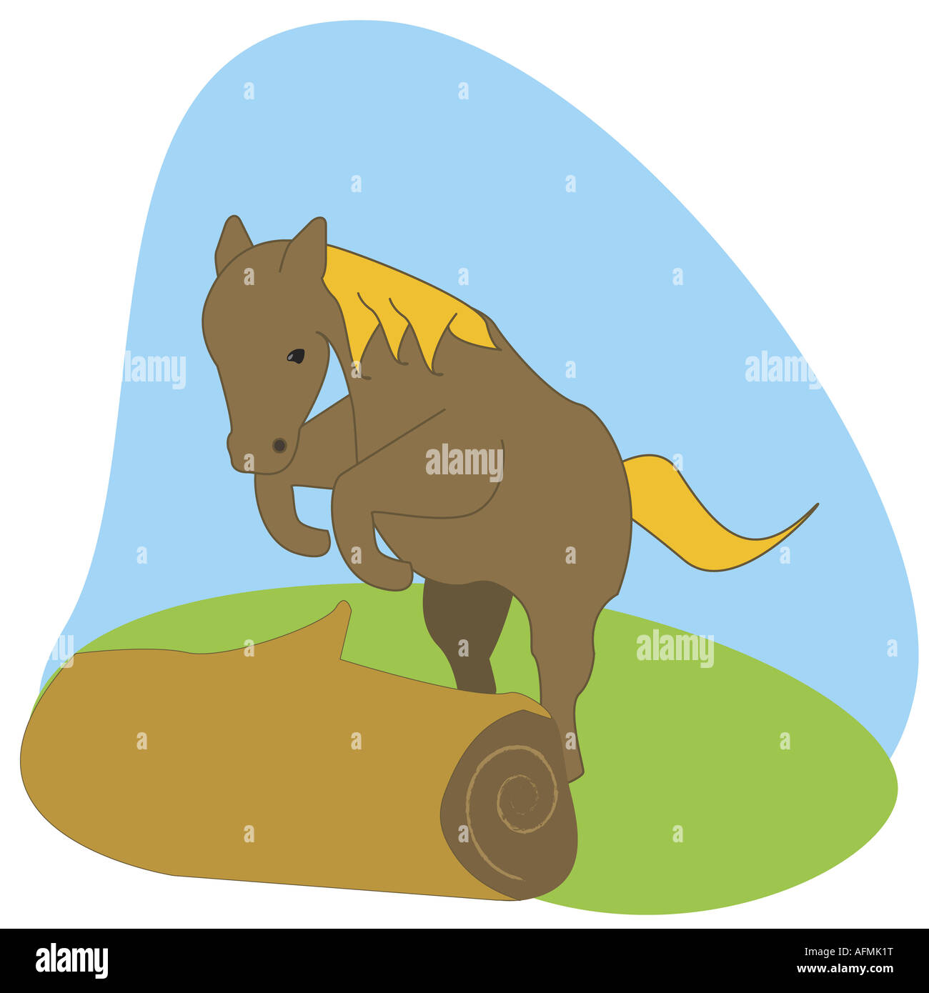 Horse jumping over a log of wood Stock Photo - Alamy