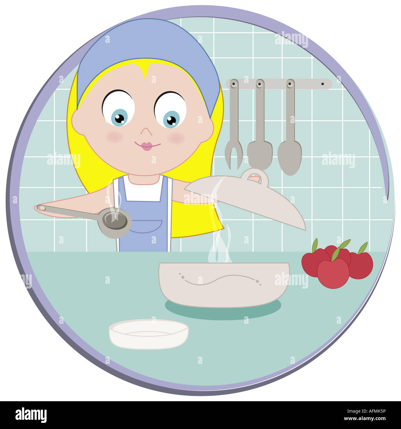 Cartoon woman in kitchen apron hi-res stock photography and images - Alamy