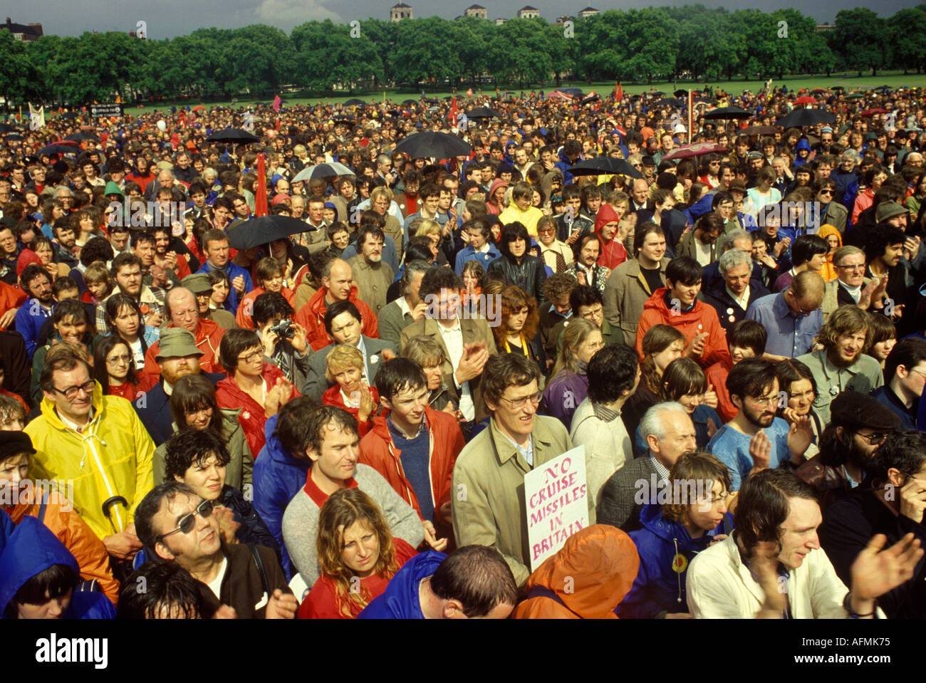 1980s CND London UK. Labour Party "Nuclear Arms No, Peace Yes" rally ...