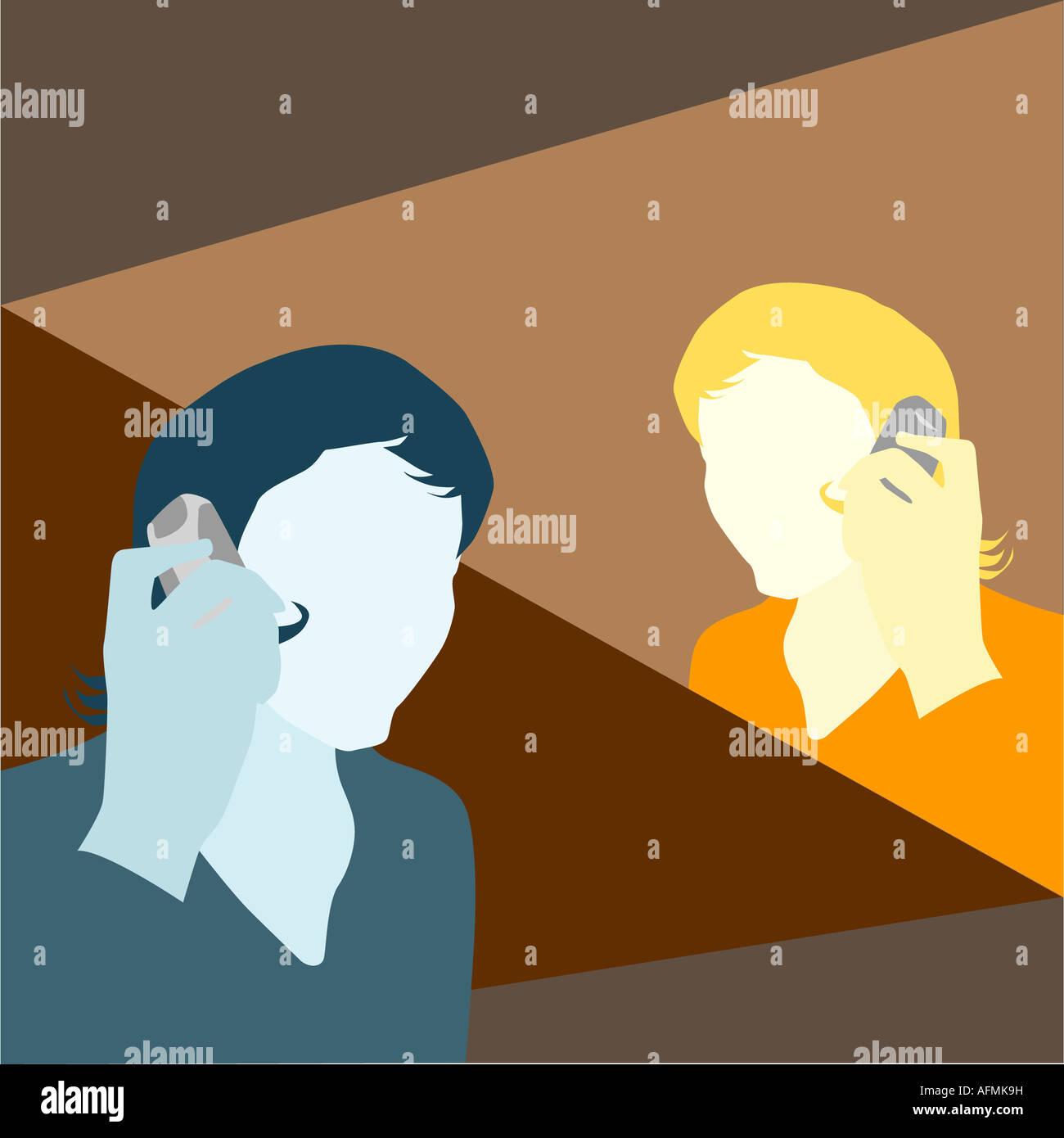 Two women talking on mobile phones Stock Photo - Alamy