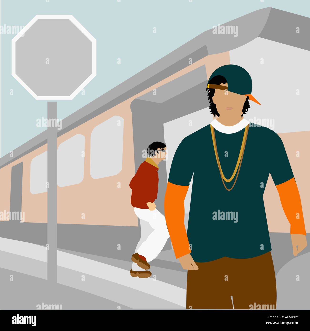 Man standing at a bus stop Stock Photo - Alamy