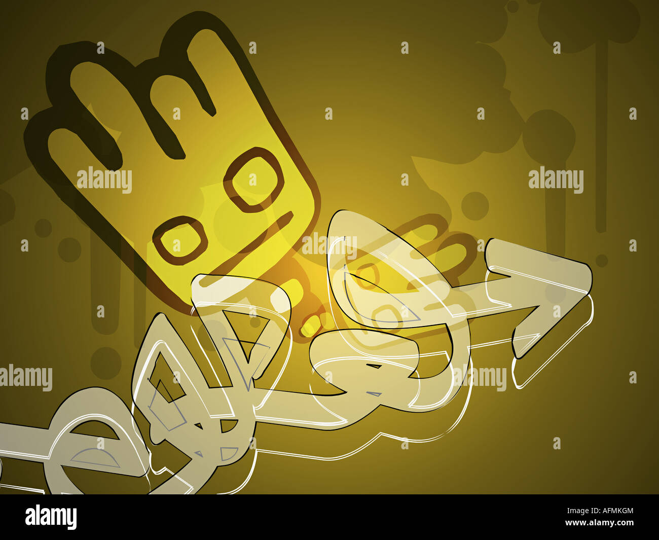 Face and arrow sign on a yellow background Stock Photo - Alamy