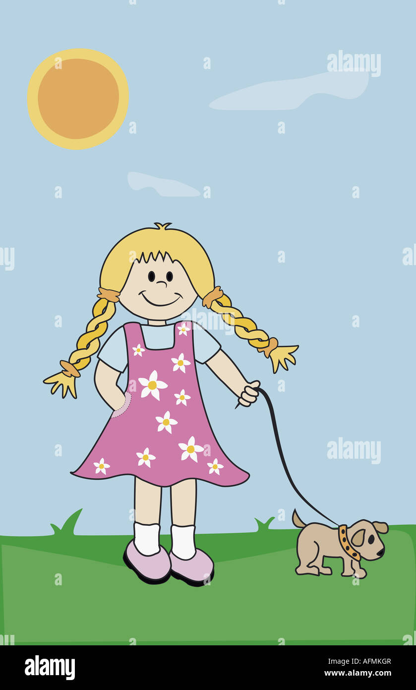Girl standing with her dog Stock Photo - Alamy