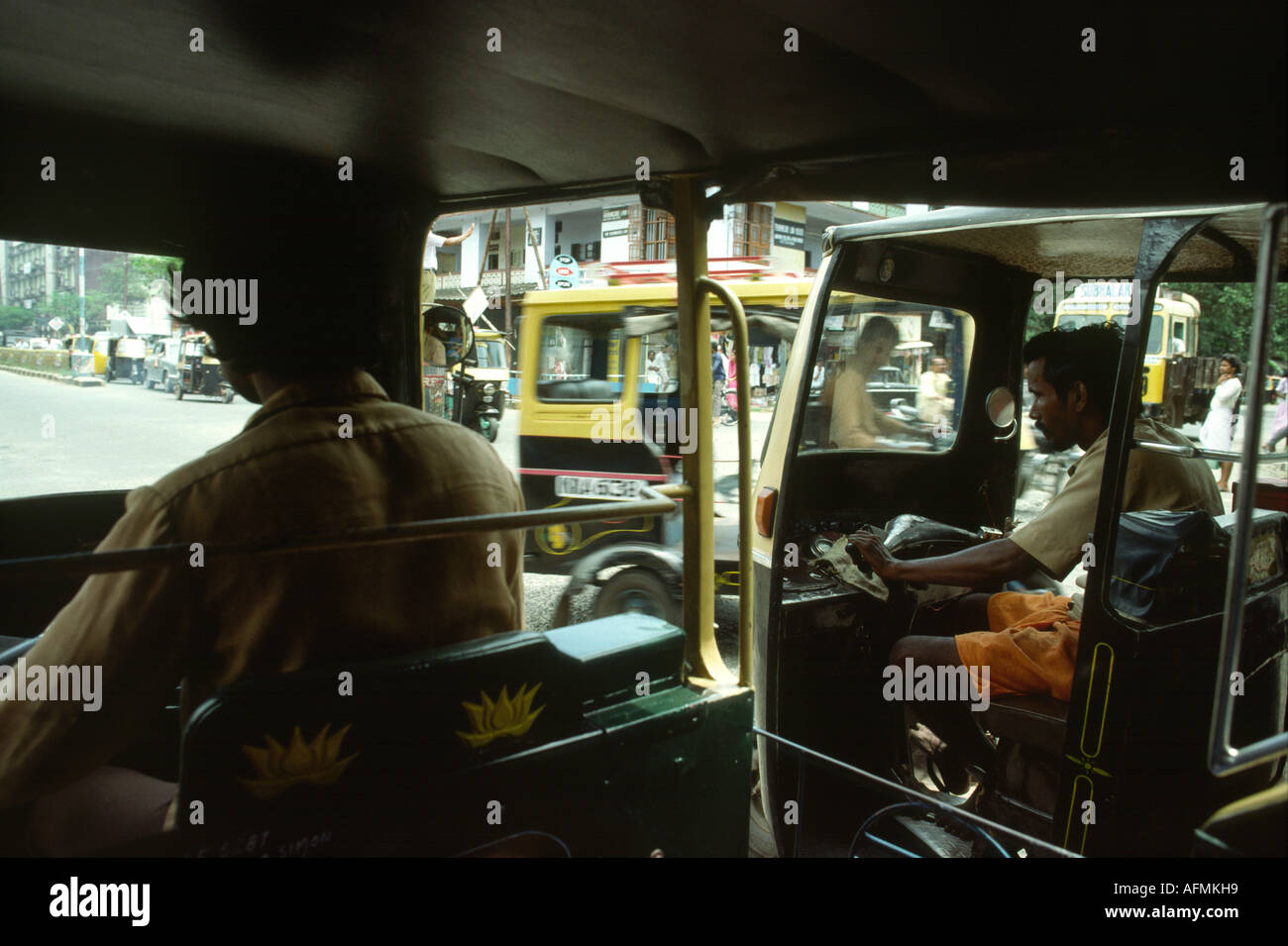 India Kerala Cochin transport view from inside auto rickshaw Stock ...