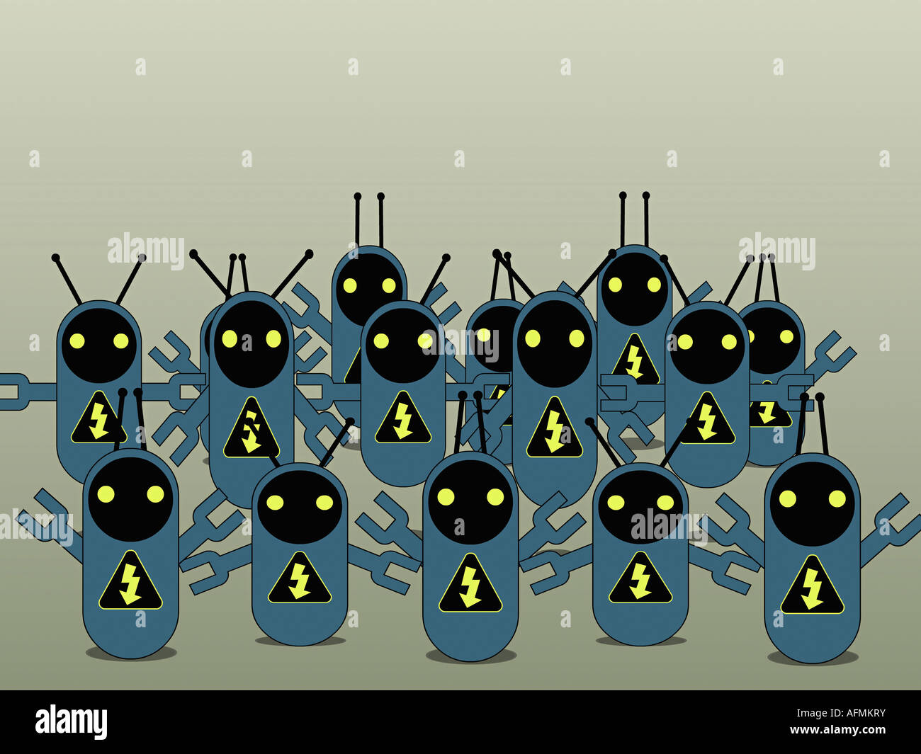 Group of robots with electricity signs Stock Photo - Alamy