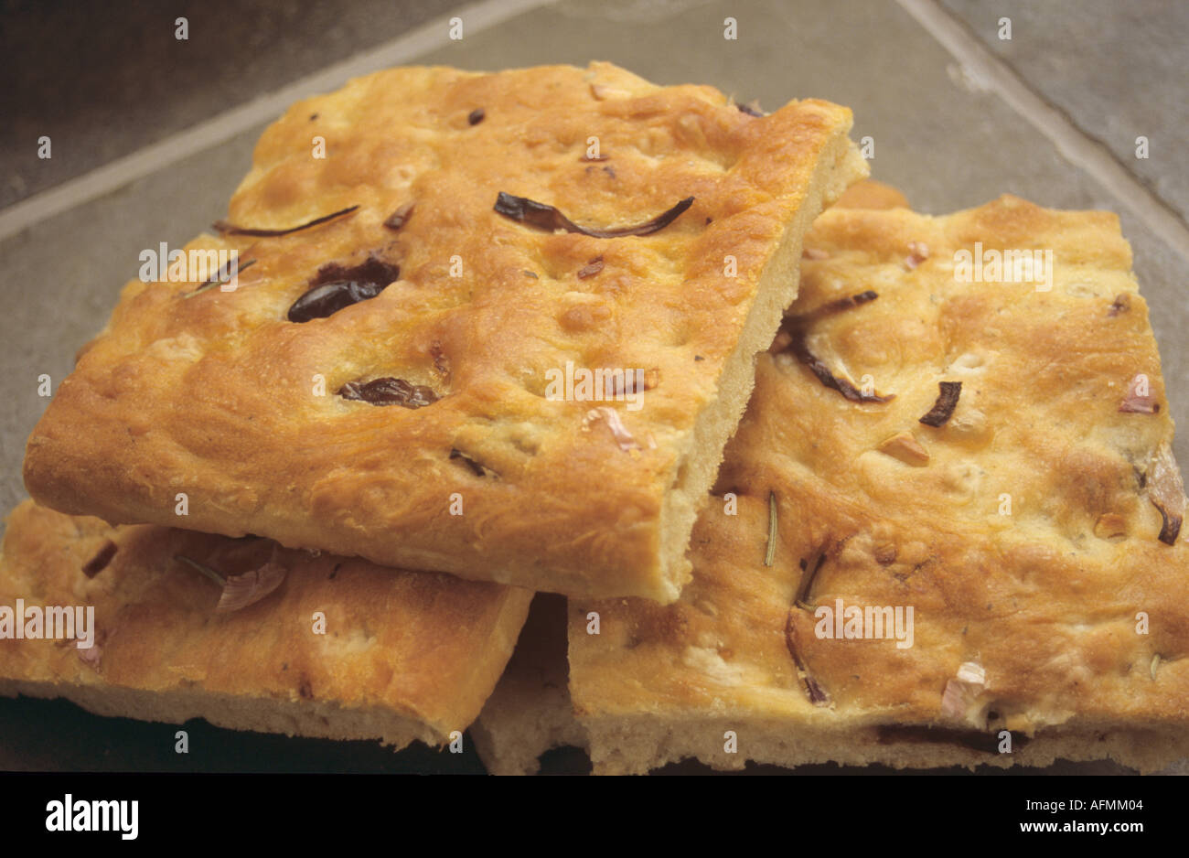 Rustic olive focaccia bread Stock Photo - Alamy