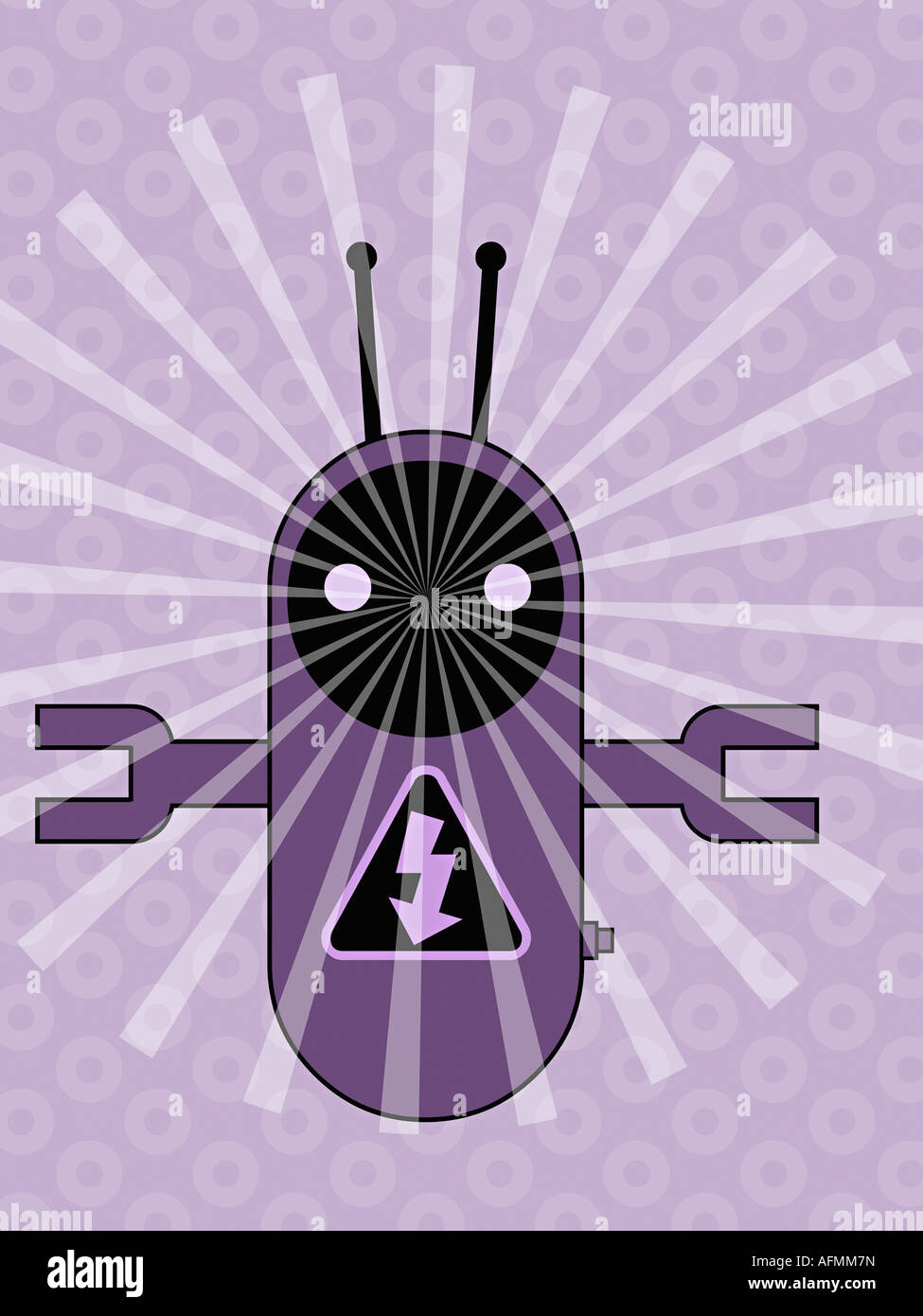 Close up of a robot with an electricity sign Stock Photo - Alamy