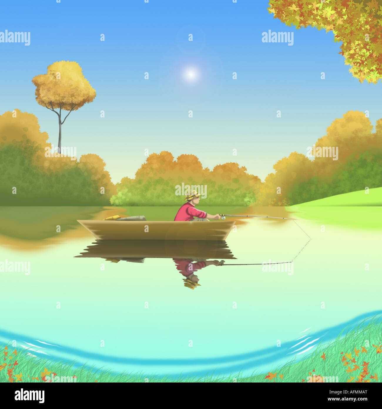 Man fly fishing Stock Photo - Alamy