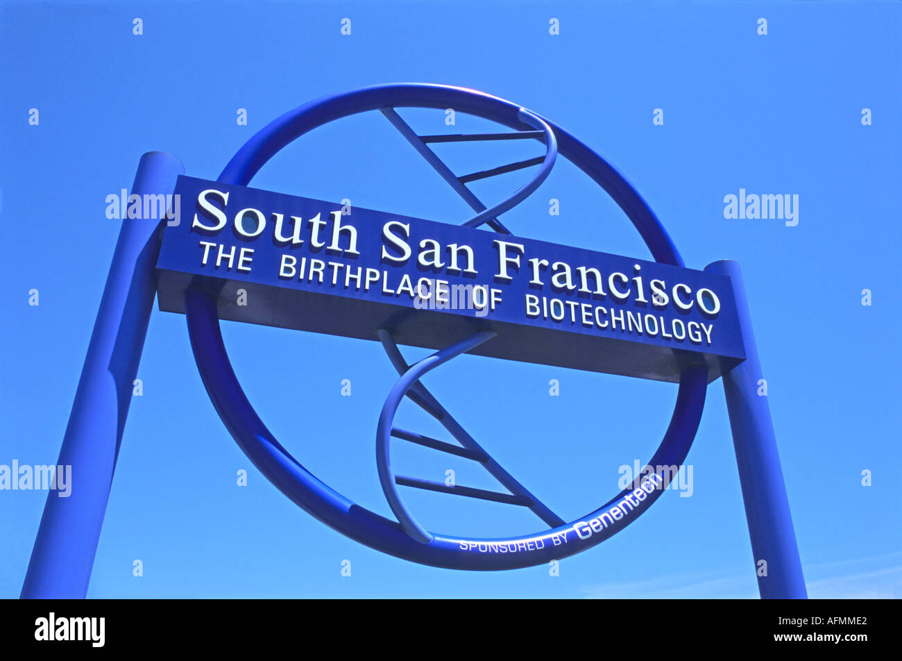 "Biotech ^Birthplace sign at entrance to "Oyster Point Industrial Park ...