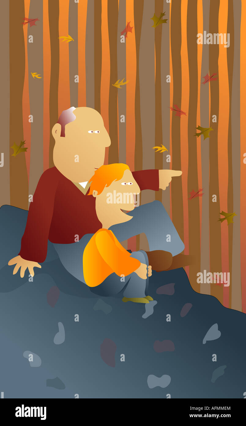 Side profile of a father sitting with his son Stock Photo - Alamy