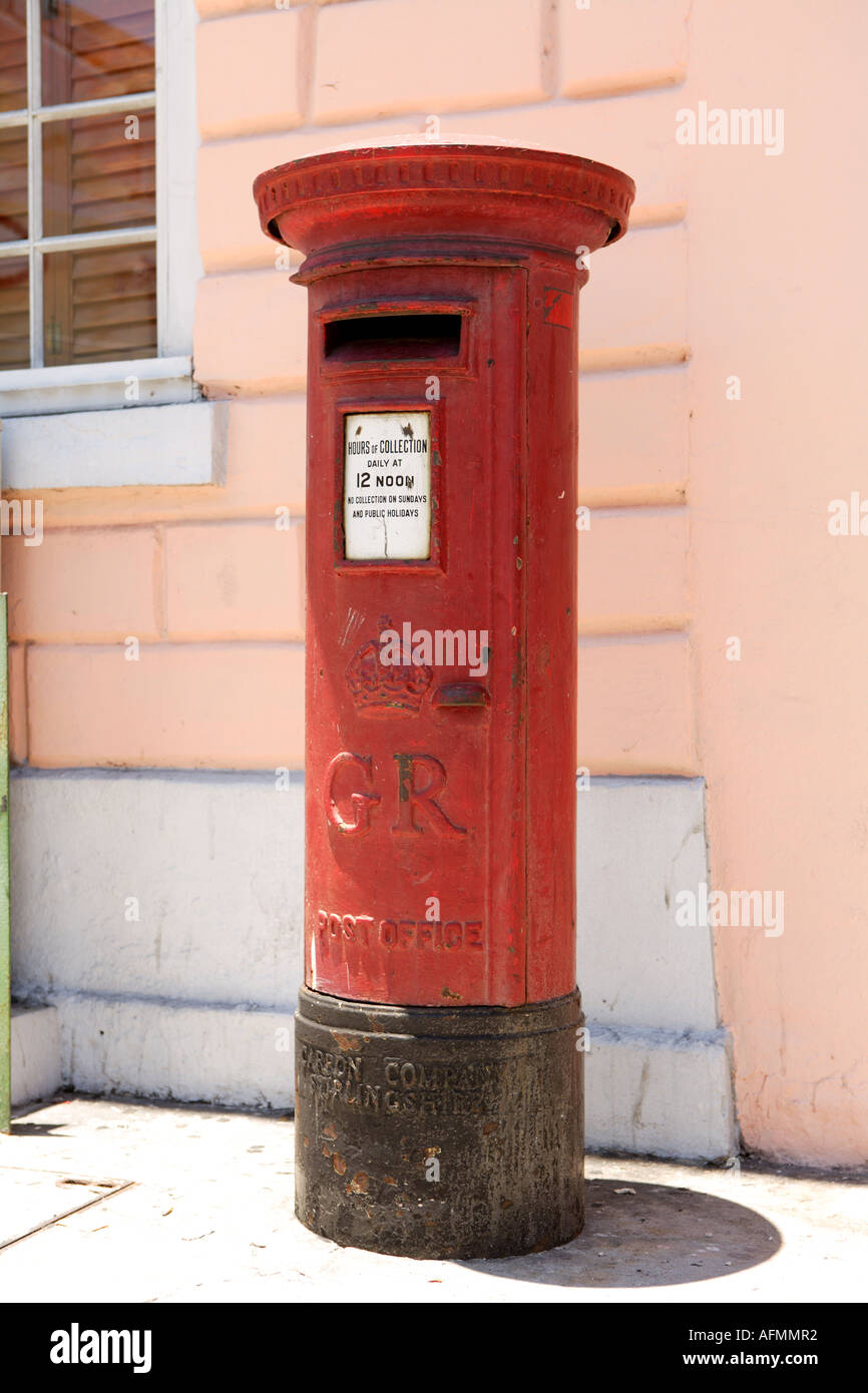 Red pillar box outside Vendue House, Bay Street, Nassau, New Providence ...