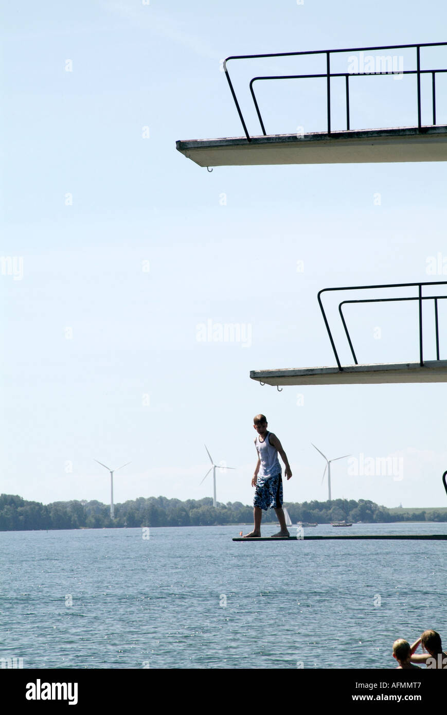 diving, board, spring, springboard, bounce, lake, Vattern, motola ...