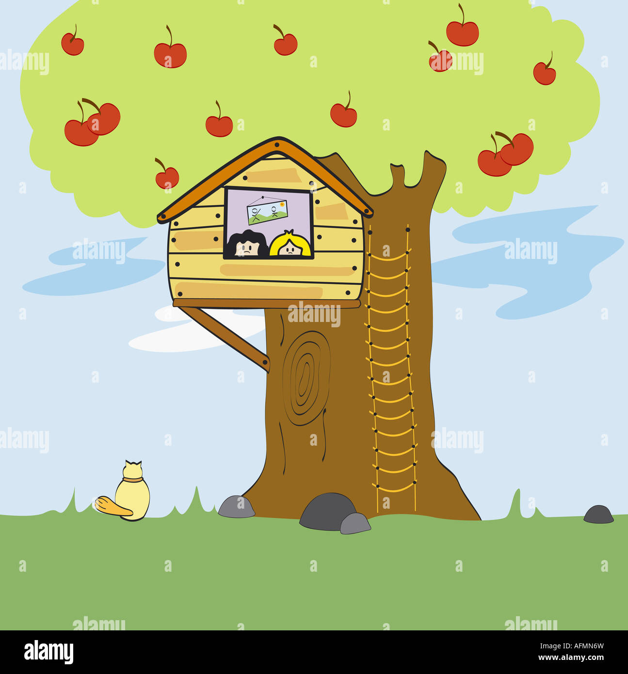 Portrait of two girls in a tree house Stock Photo - Alamy