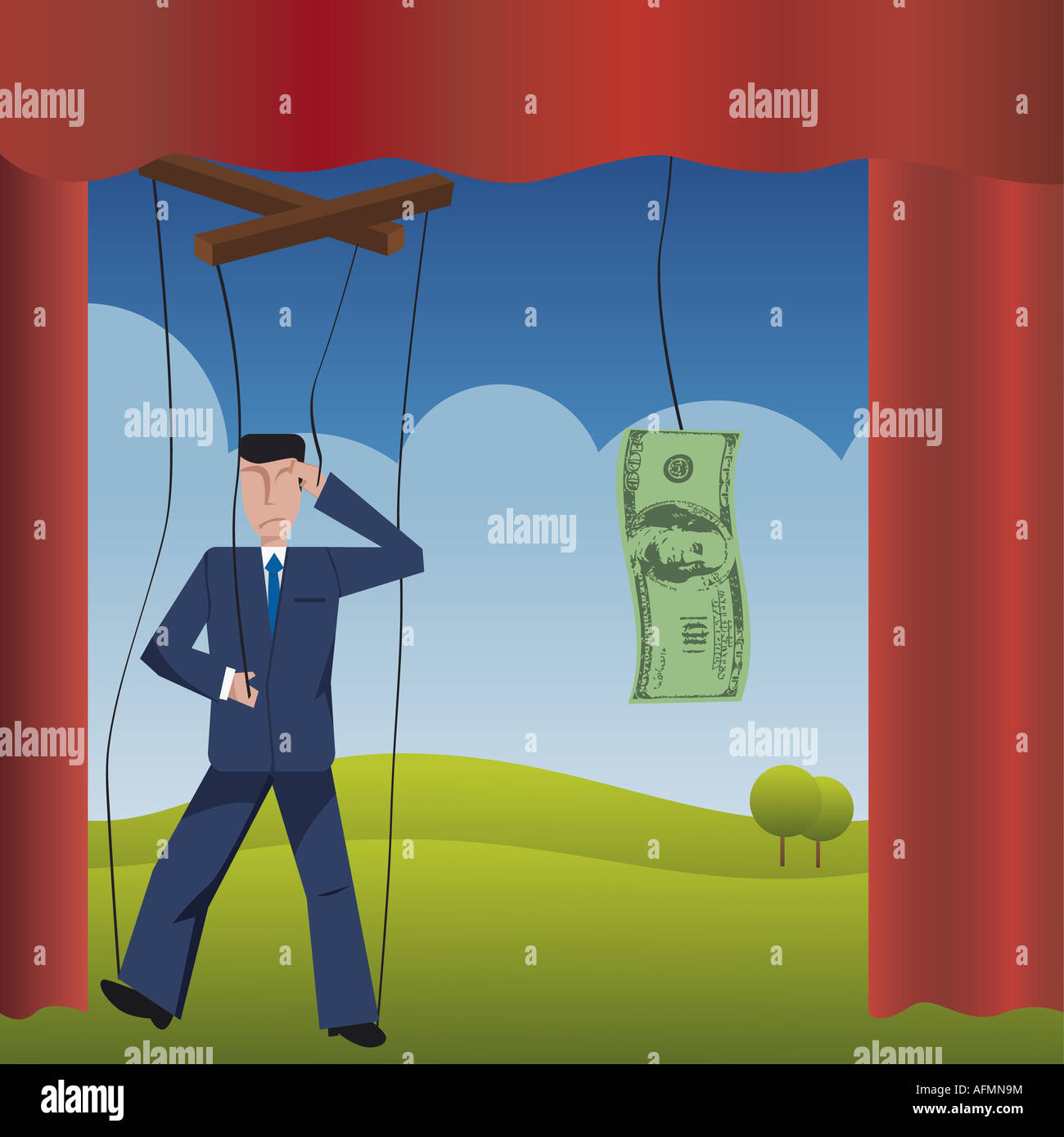 Puppet of a businessman and a dollar bill Stock Photo - Alamy