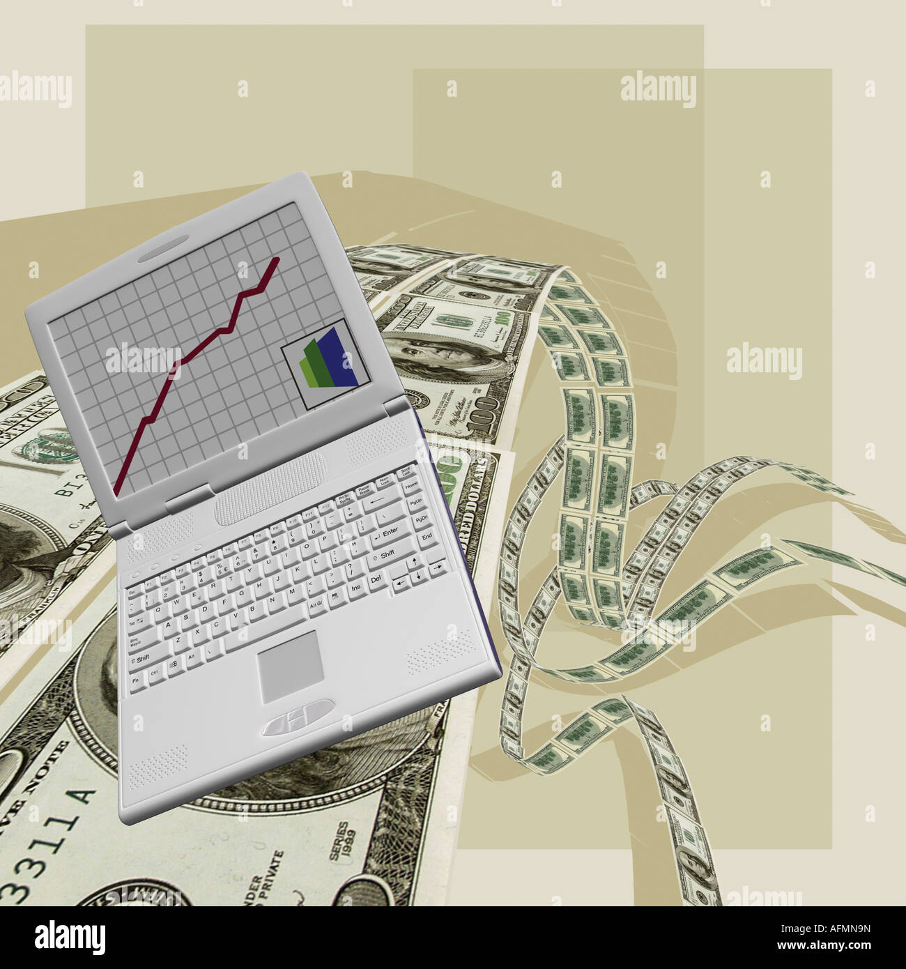 Line graph on a laptop screen with dollar bills Stock Photo - Alamy