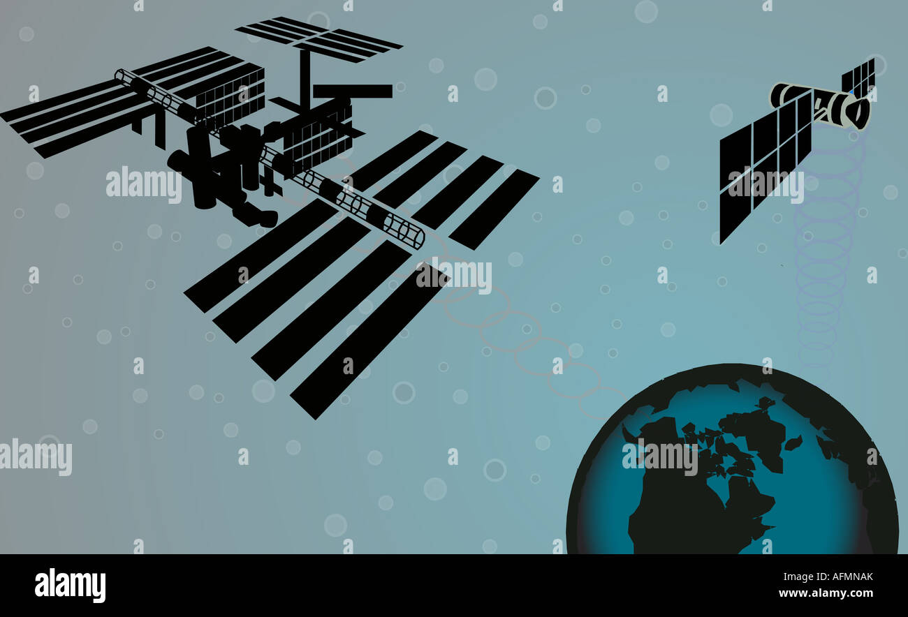 High angle view of satellites around planet earth Stock Photo - Alamy