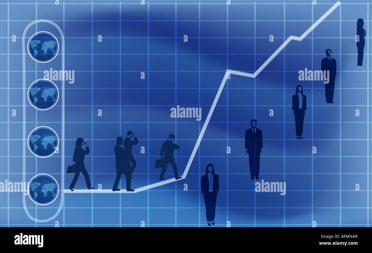 Group of businesspeople on a line graph Stock Photo - Alamy