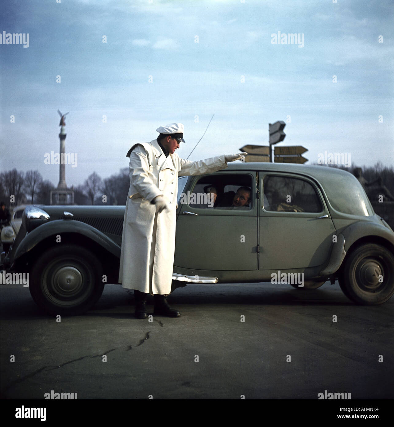 police, Germany, traffic police, policeman giving directions to a car ...