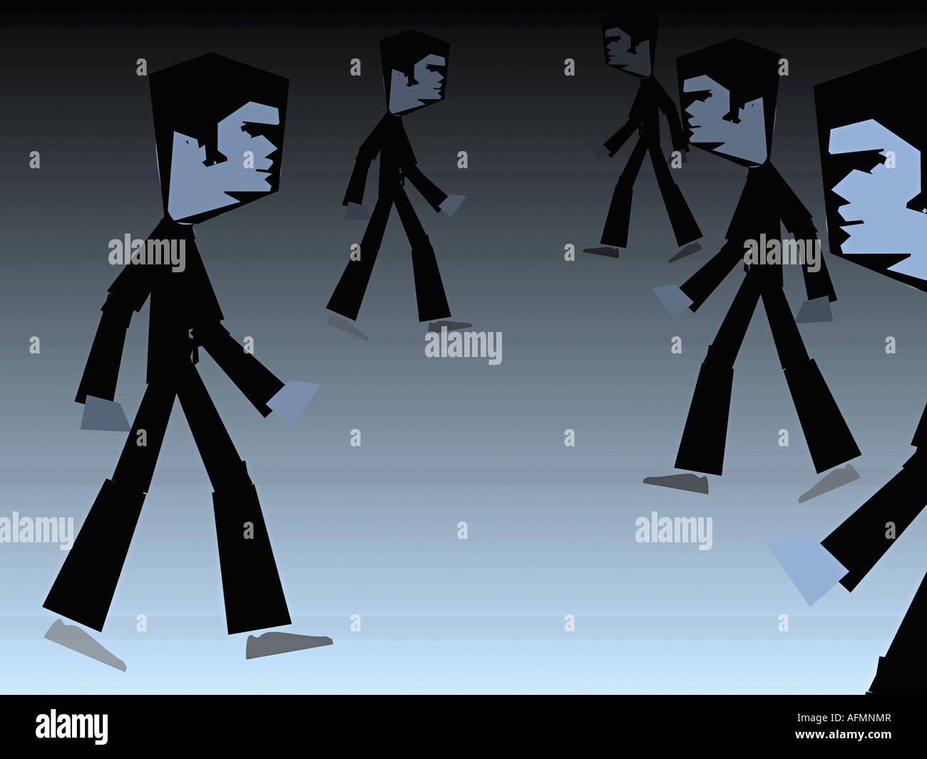 Side profile of five men walking Stock Photo - Alamy