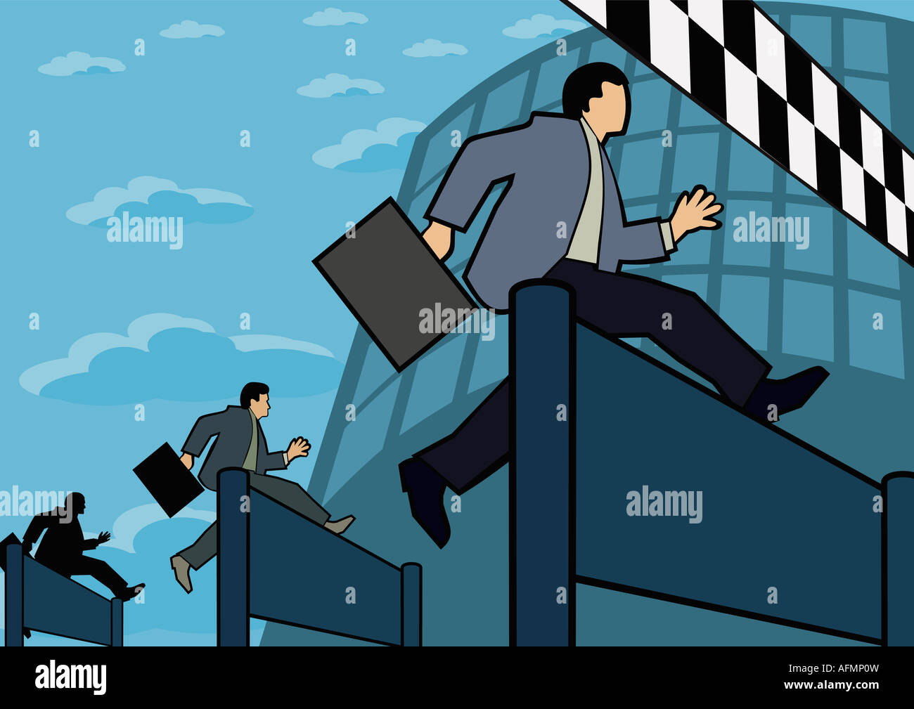 Three businessmen jumping over hurdles Stock Photo - Alamy