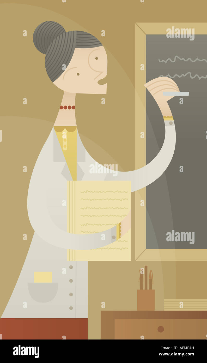 Side profile of a female teacher writing on a blackboard Stock Photo ...