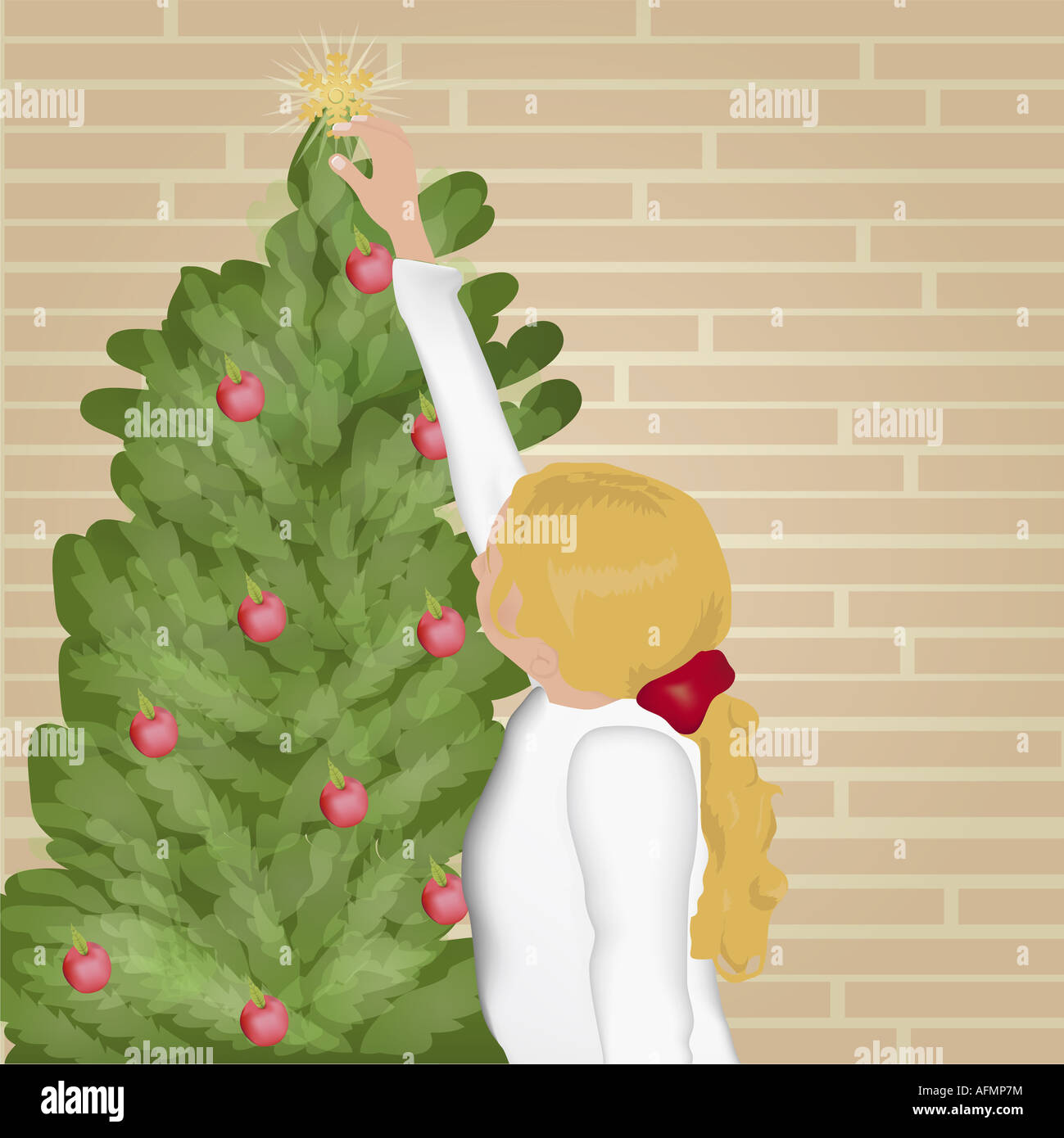 Girl putting up decoration hi-res stock photography and images - Alamy