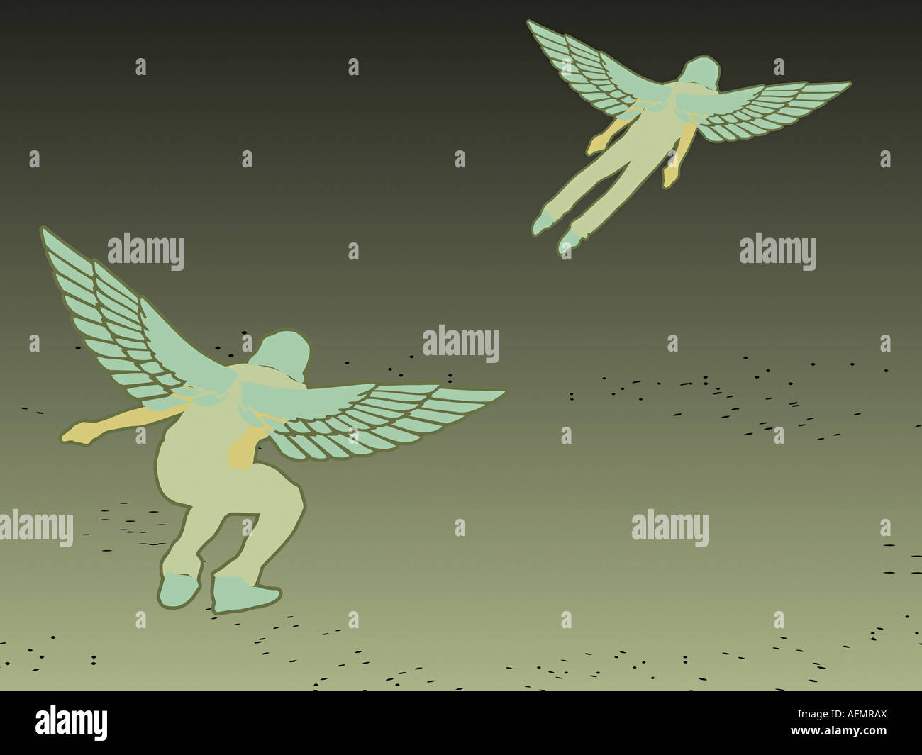 two people with wings flying in the sky Stock Photo - Alamy
