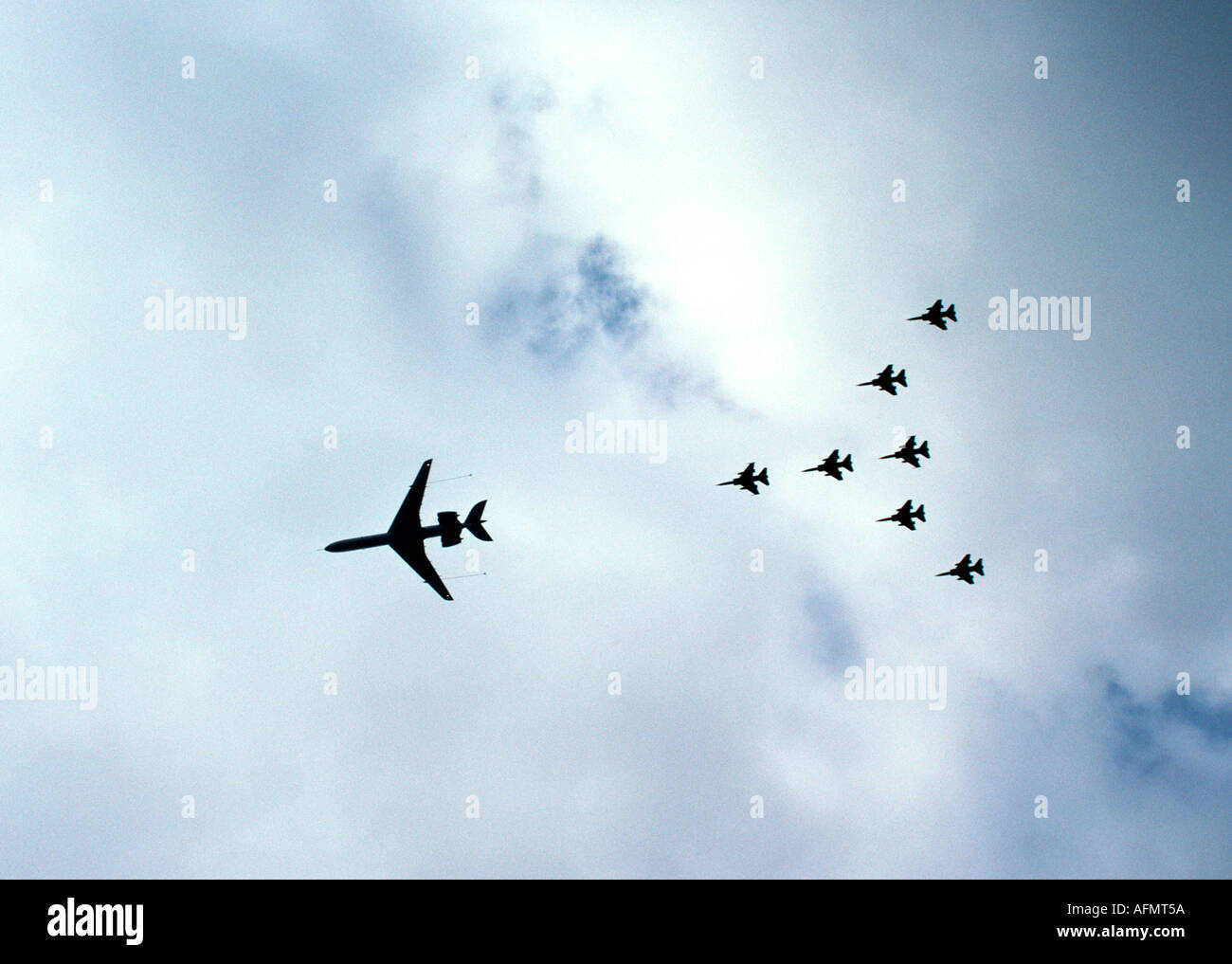 Military aircraft fly over the Bastille Day Parade Paris France Europe ...
