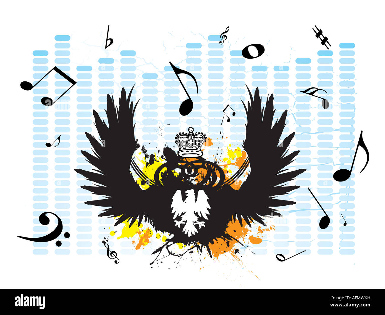 Musical creation with a graphic equaliser background covered by music ...