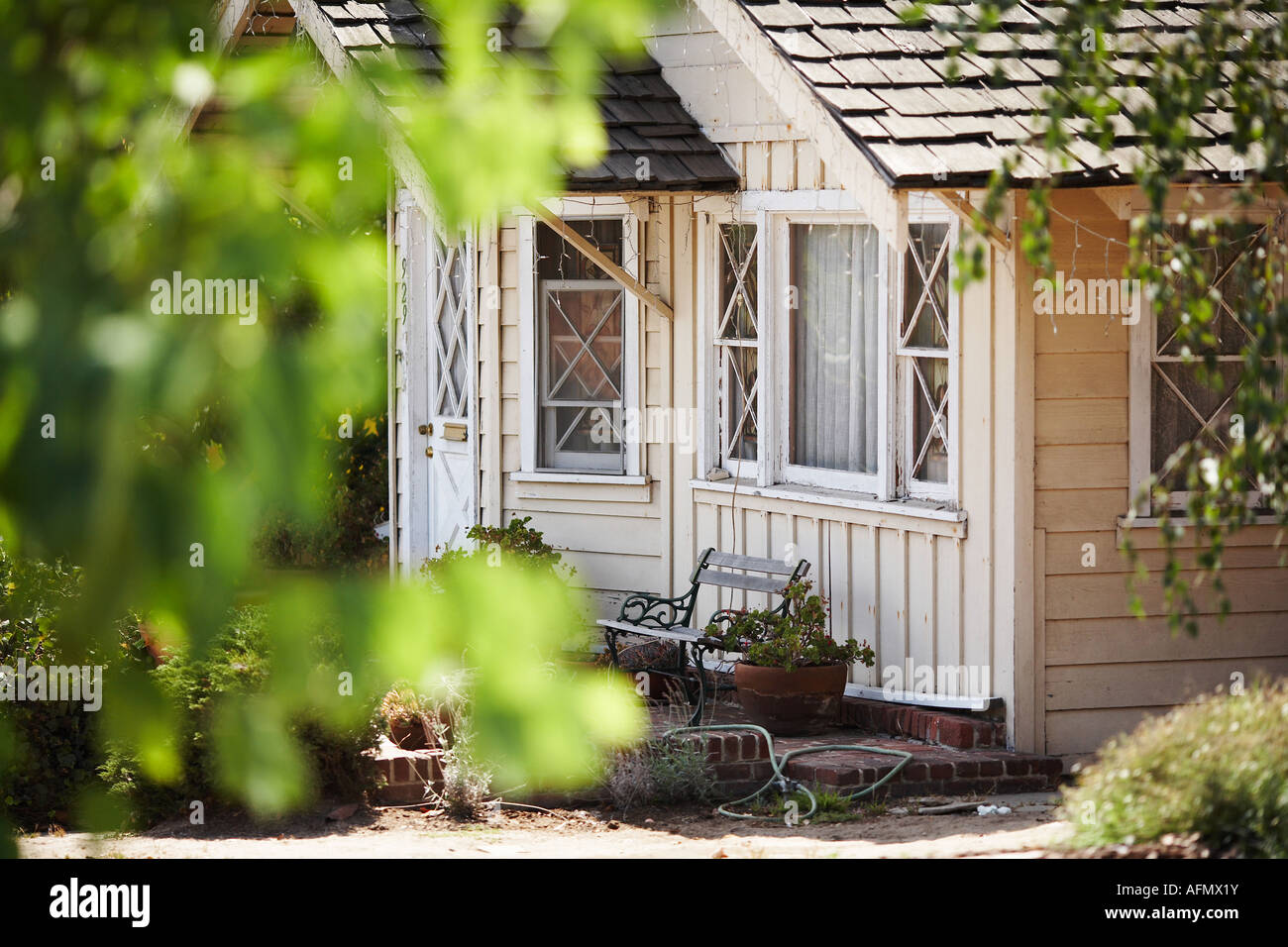 Tan House with Bush El Segundo, West Los Angeles, California, USA Stock ...
