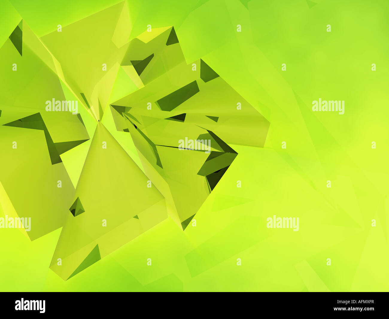3 d triangle shapes on a green background Stock Photo - Alamy