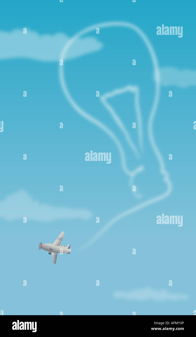 Biplane forming a light bulb with its vapor trail Stock Photo - Alamy