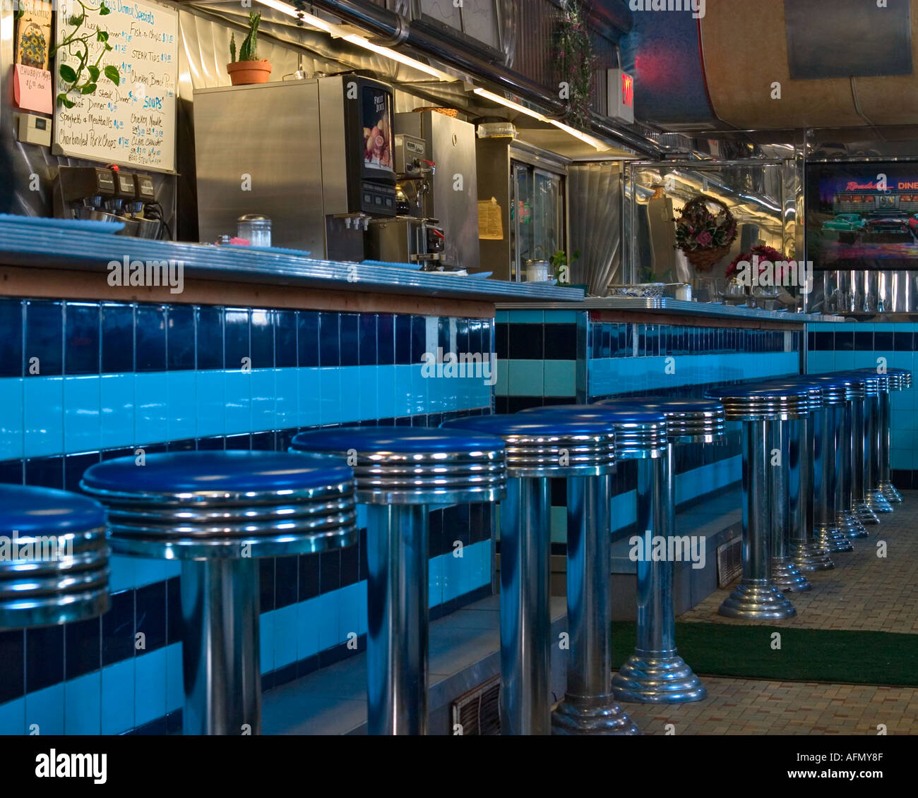 Inside a restored rail car style diner from the fifties Stock Photo - Alamy