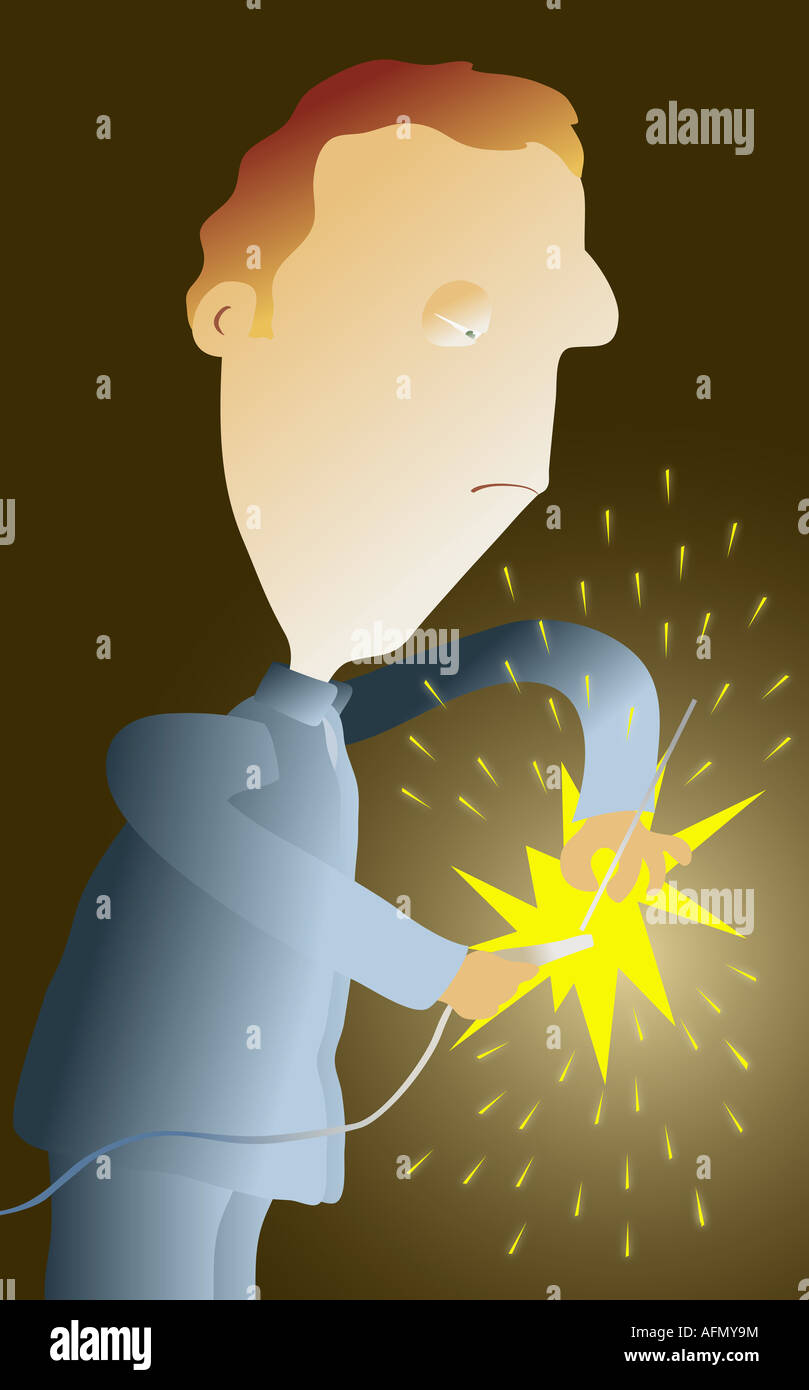 Man creating sparks by touching two power cables Stock Photo - Alamy