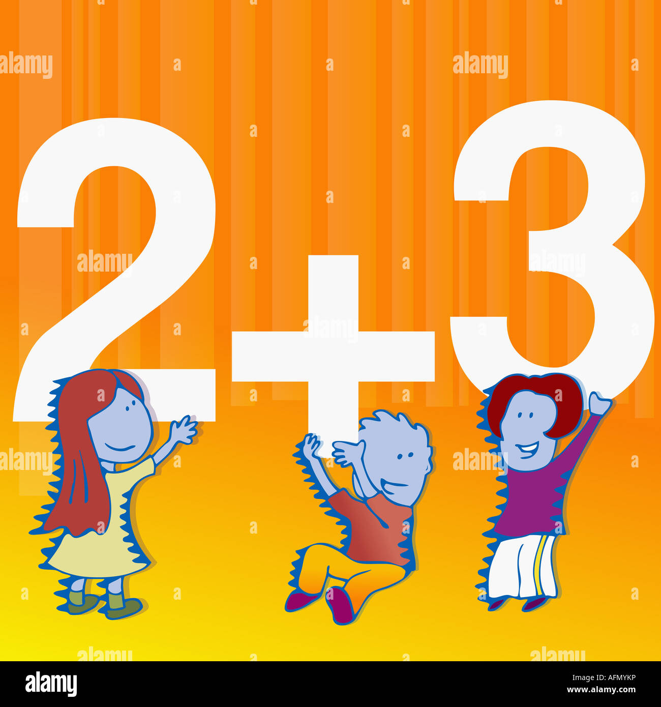 Two girls and a boy playing with mathematical numbers Stock Photo - Alamy