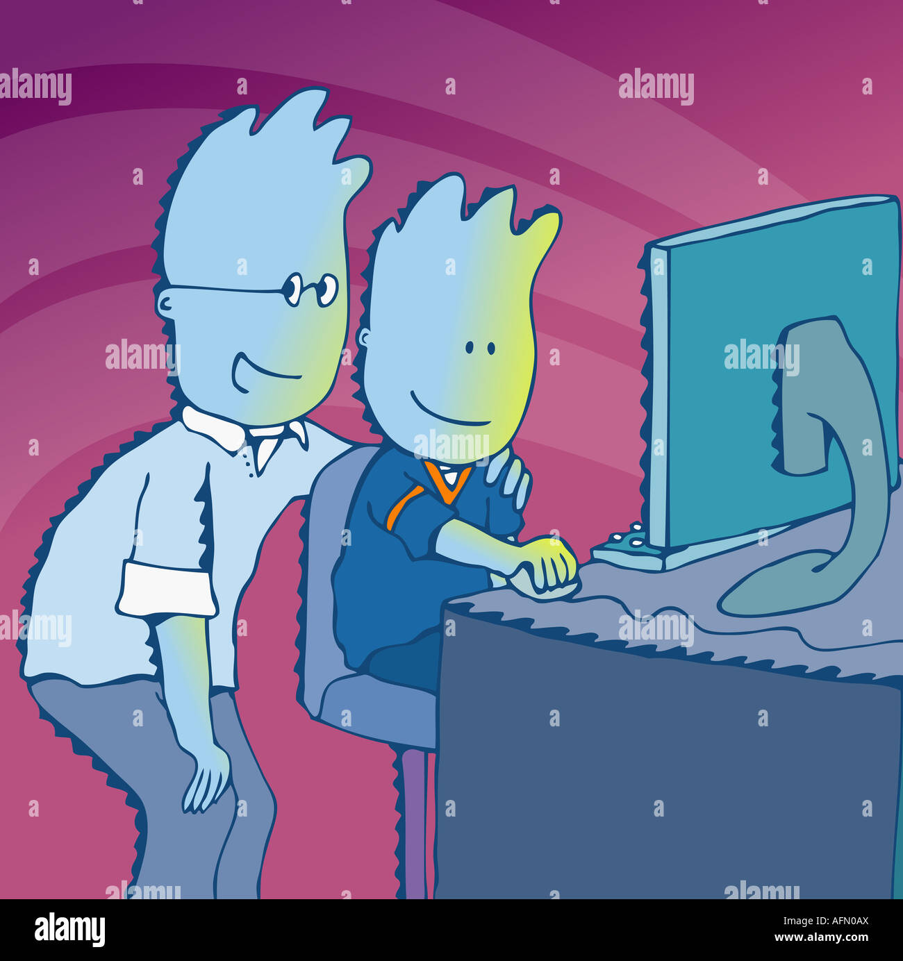 Father and his son in front of a computer Stock Photo - Alamy
