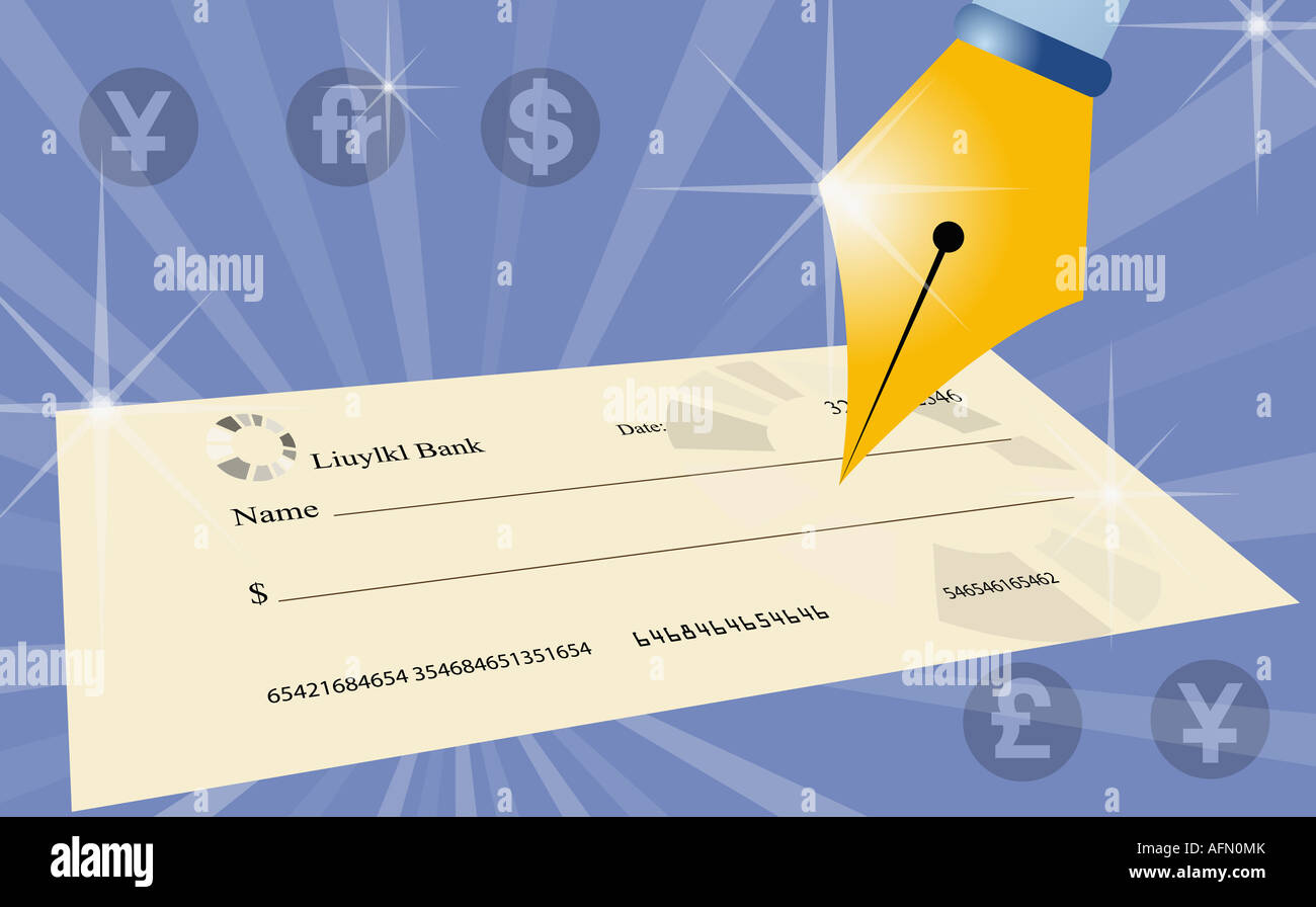 Close up of a fountain pen and a check Stock Photo - Alamy