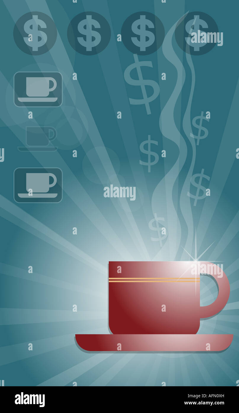 Tea cup on a saucer with dollar signs above Stock Photo - Alamy