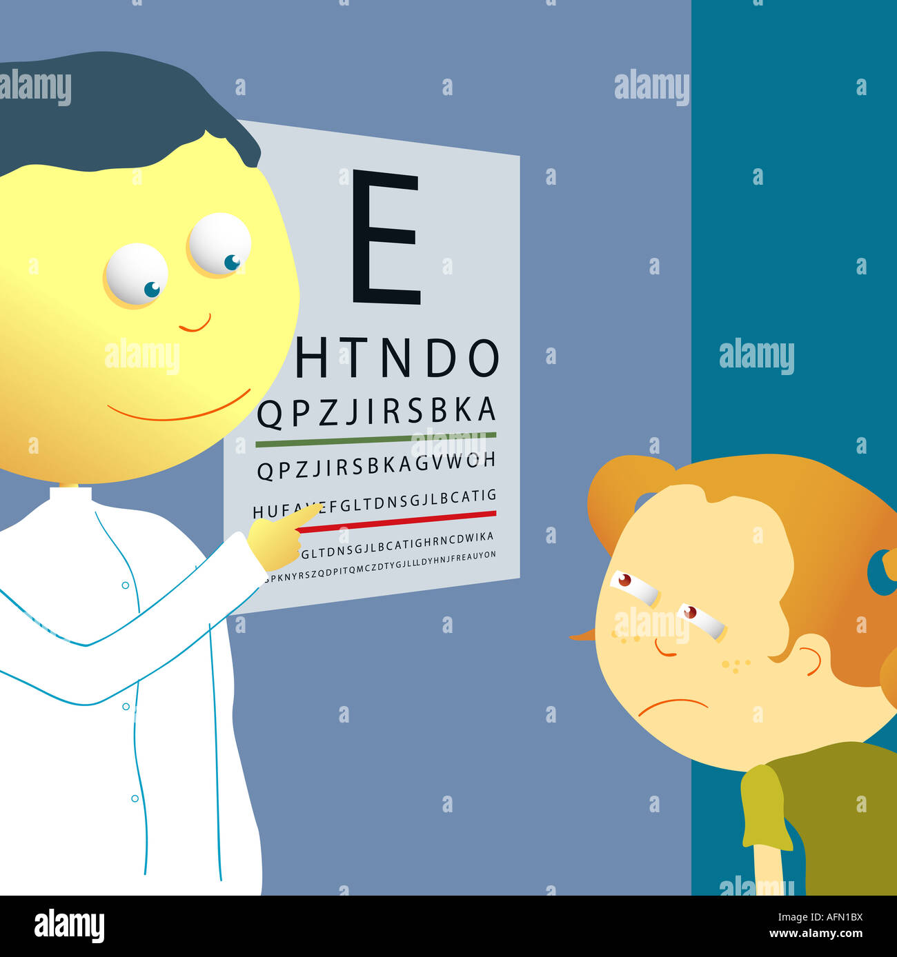 Male optician checking a girl s eye sight with an eye chart Stock Photo ...