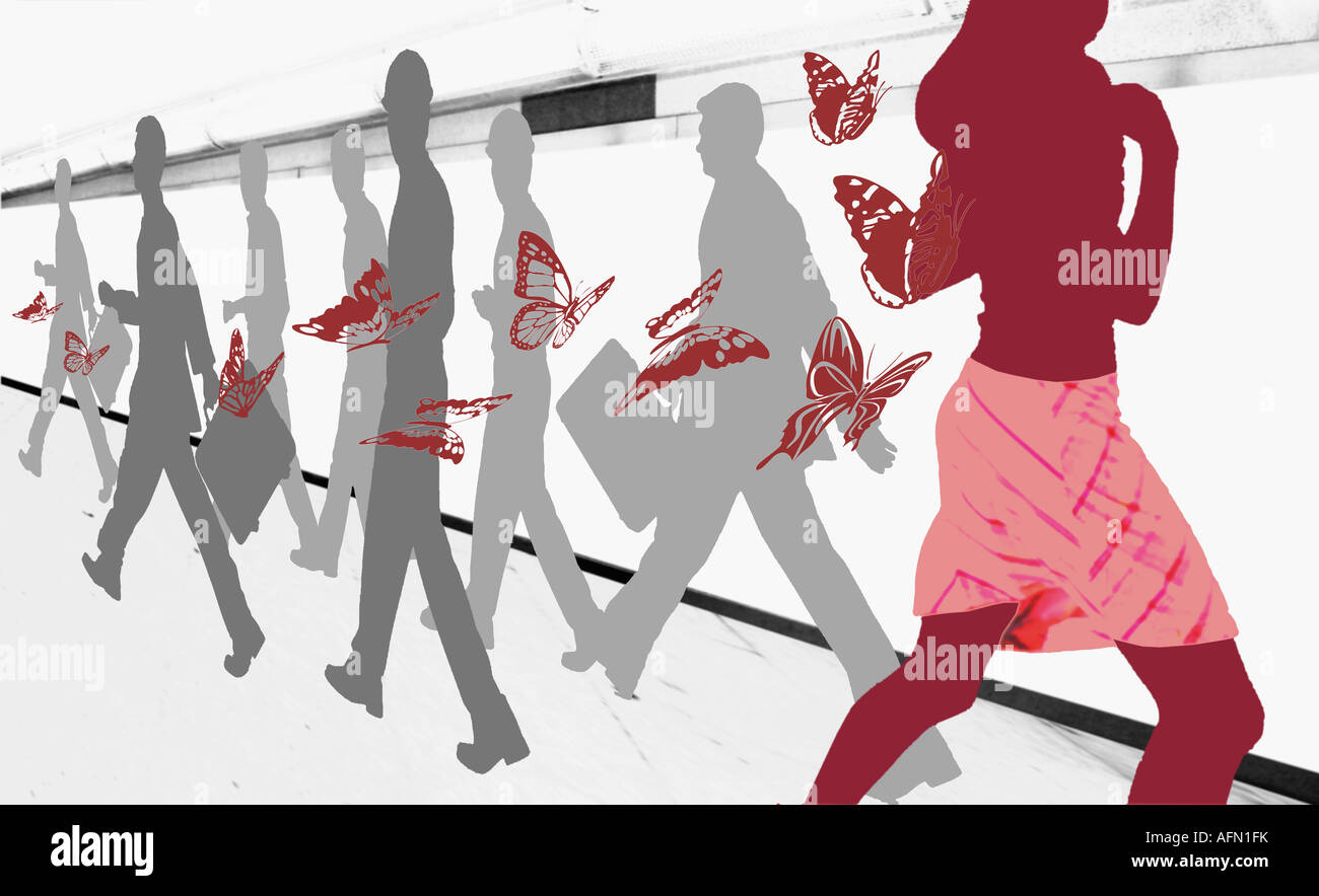Men and women on a pedestrian walkway Stock Photo - Alamy