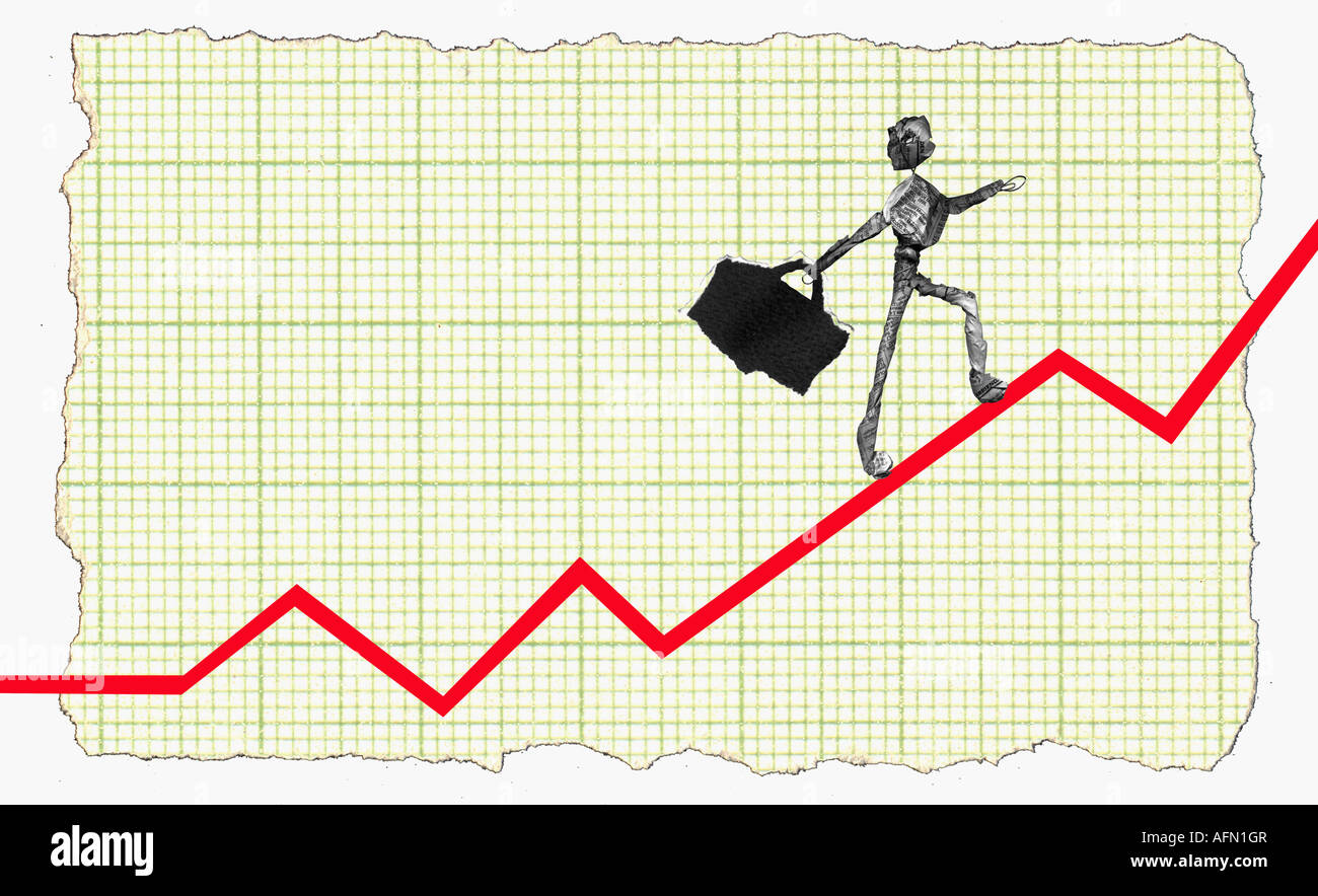 Figurine of a man walking on a line graph Stock Photo - Alamy