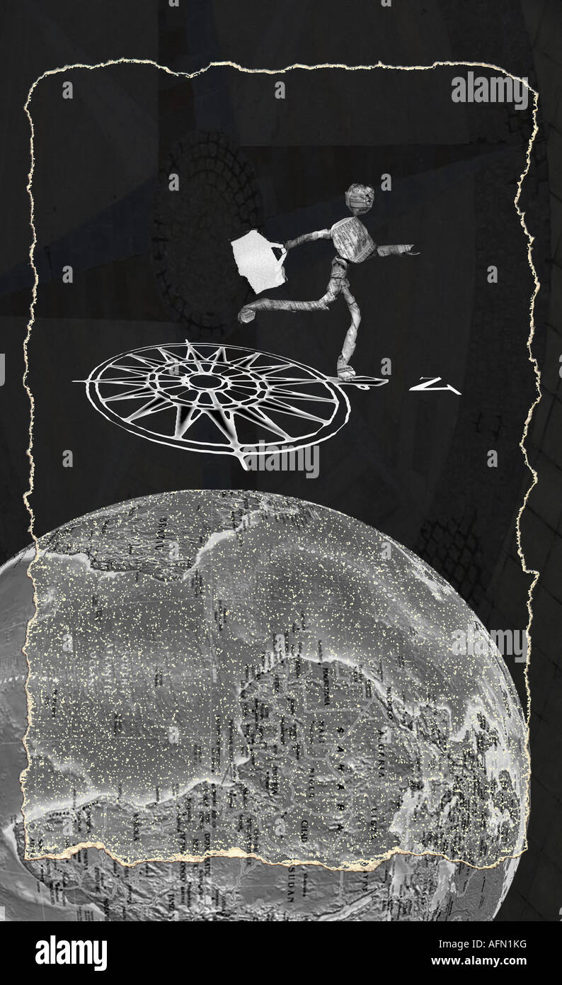 Figurine of a man walking on a compass Stock Photo - Alamy