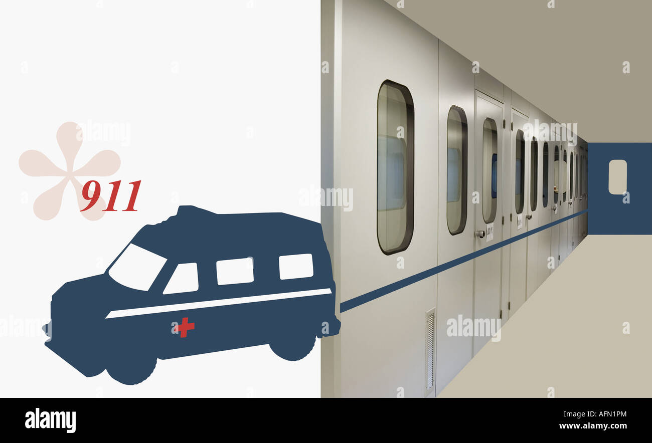 Ambulance beside a hospital corridor Stock Photo - Alamy