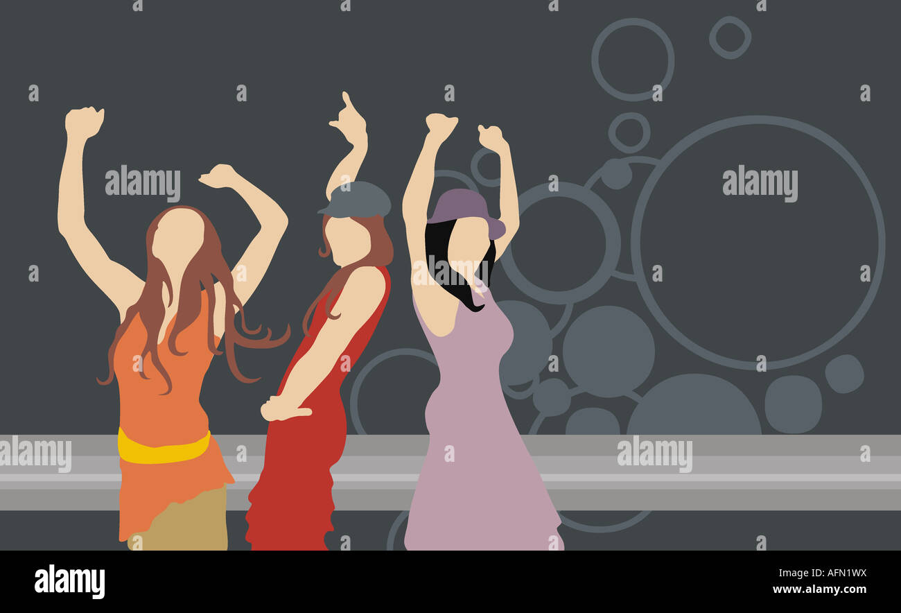 Group of three women dancing in a nightclub Stock Photo - Alamy